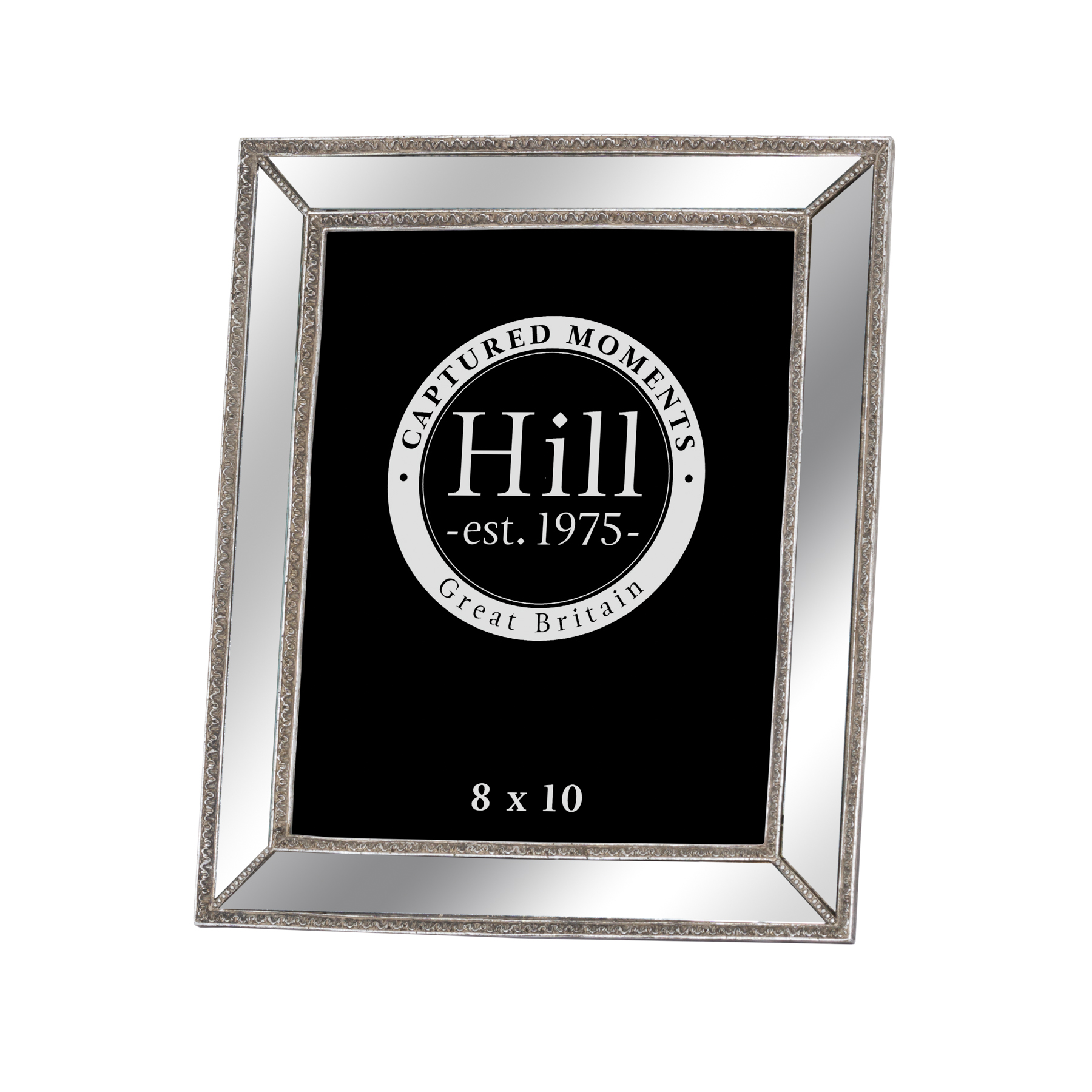 Mirrored Bevelled Photo Frame In Antique Silver With Detailed Edge 8x10 Wholesale By Hill